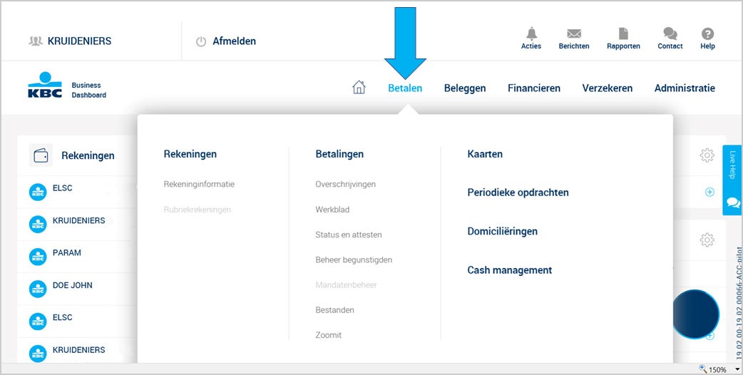 Wijzigingen rekeningenscherm KBC Business Dashboard - Commercial ...
