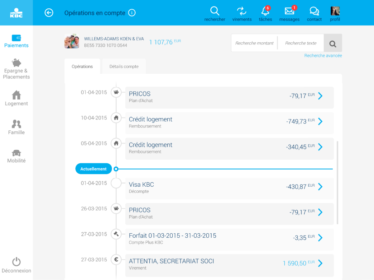 Effectuez vos paiements dans KBC Touch - KBC Banque & Assurance