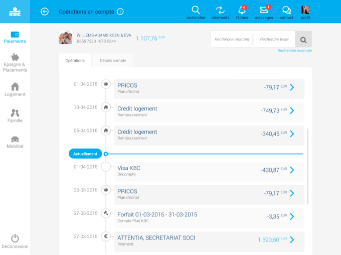 Effectuez vos paiements dans KBC Touch - KBC Banque & Assurance