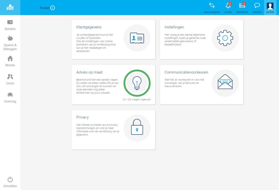 KBC Touch in beeld - instellingen wijzigen - KBC Bank & Verzekering