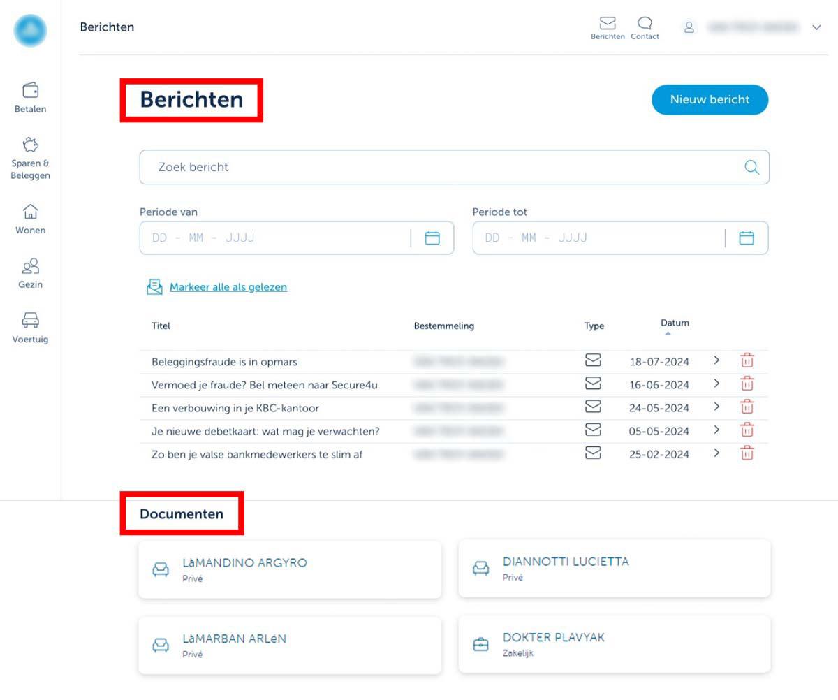 Je berichten en documenten lezen in KBC Touch - KBC Bank & Verzekering